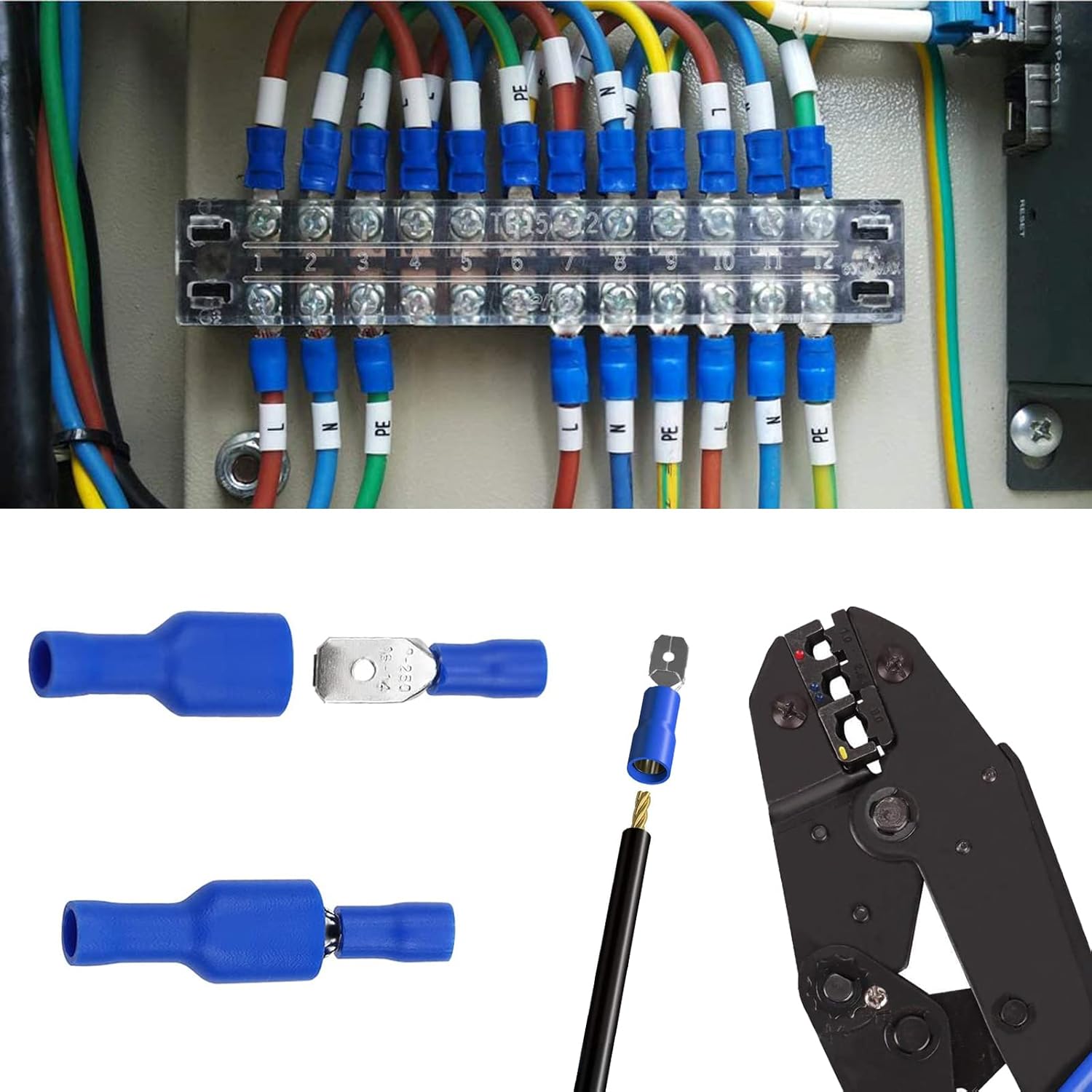 Insulated Cable Lugs Terminal Insulated PVC Crimp Connector Blue Spade ...