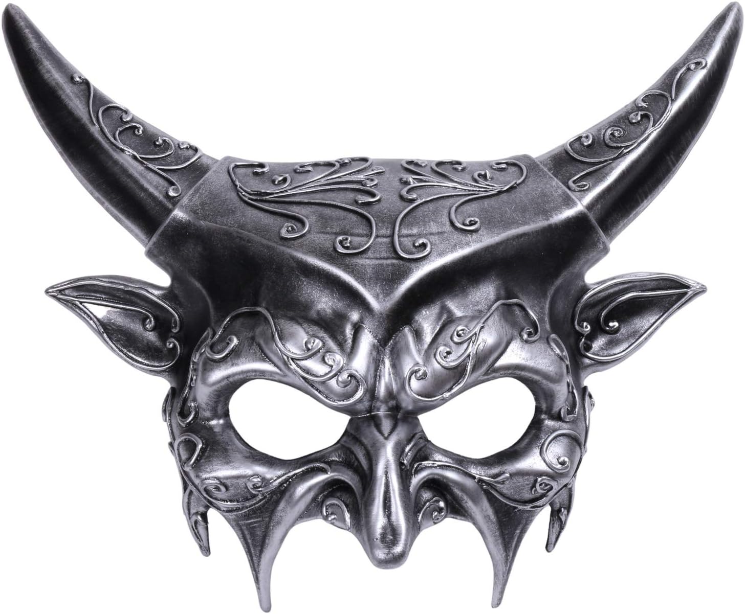 Amazon.com: ILOVEMASKS Creepy Metallic Black Silver Devil Mask ...