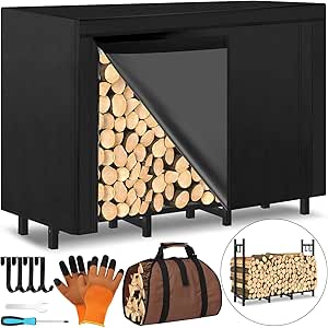 Amazon.com: 4FT Outdoor Firewood Rack, Wood Storage with 600D ...