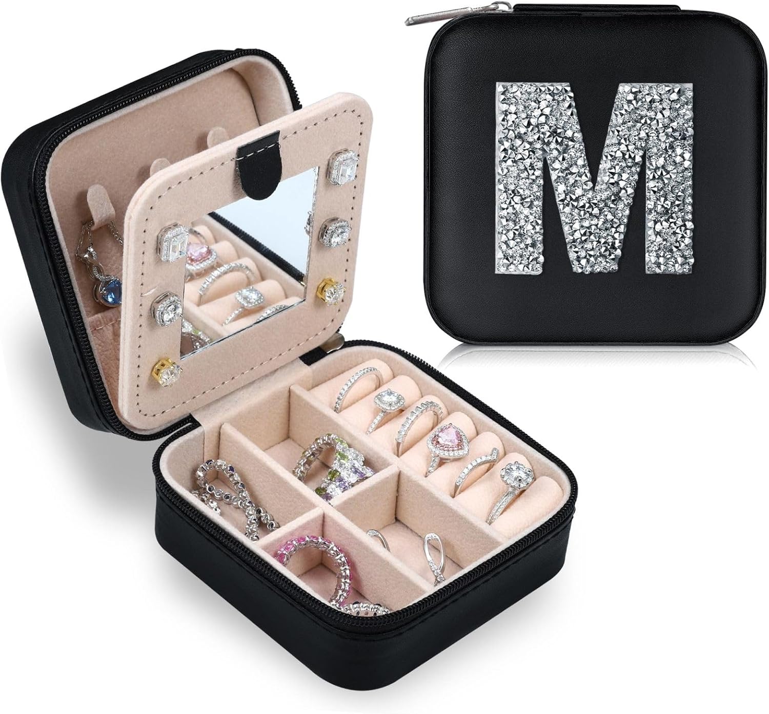 Amazon.com: Parima Personalized Initial Jewelry Case | Mini Travel Case ...