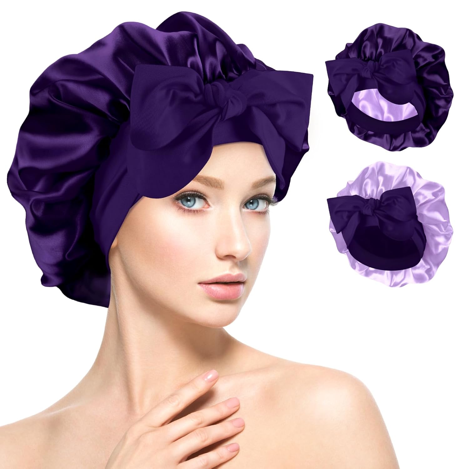 Amazon.com : Reversible Satin Bonnet for Sleeping Women, Double Layer ...