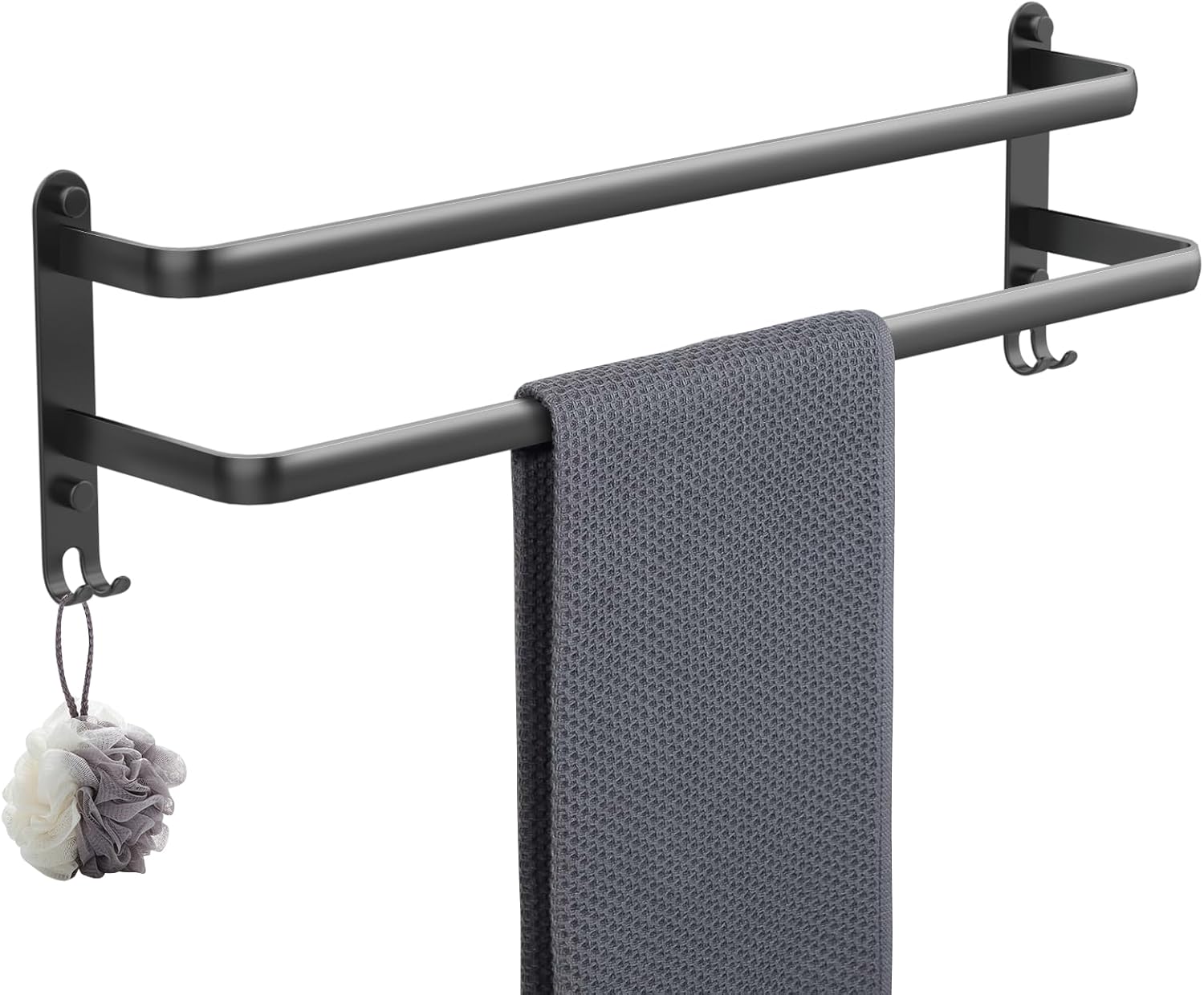 Double Towel Rail, 60CM Stainless Steel Towel Rail with 5 Hooks, Self ...