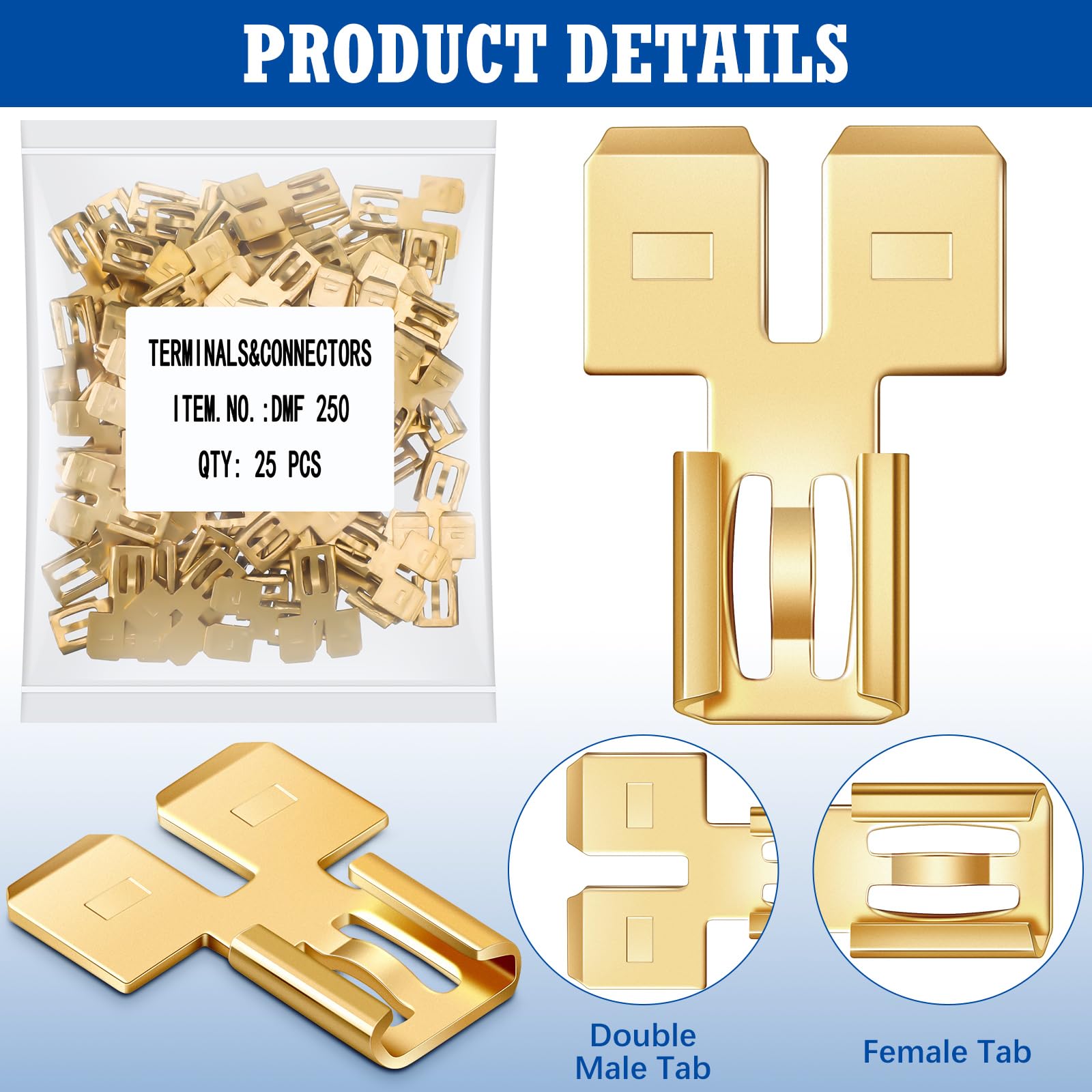 Snapklik.com : 25 Pcs Double Piggyback Spade Connector Quick Disconnect ...