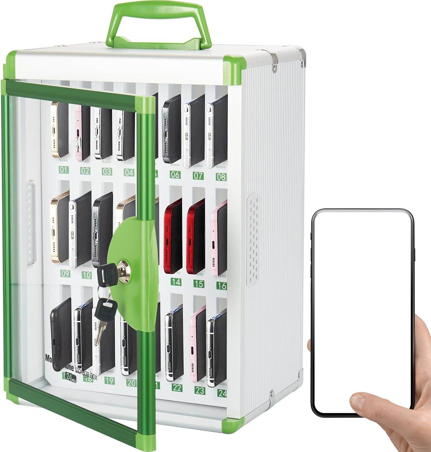 Cell Phones Locker Storage Box with Handle, 24/36 Slots Wall Mounted ...