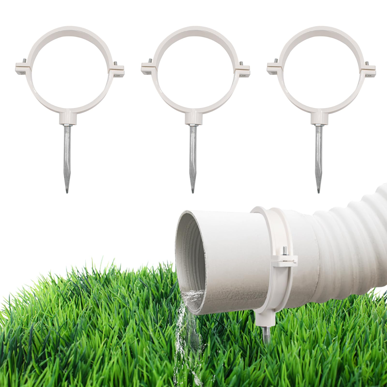 Snapklik.com : 4 Sets Gutter Downspout Brackets, Round PVC Rainwater ...