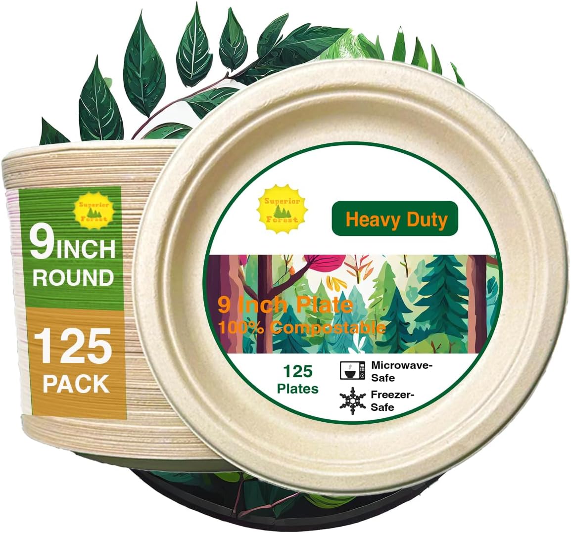 Amazon.com: Superior Forest 100% Compostable 9 inch Paper Plates [125 ...