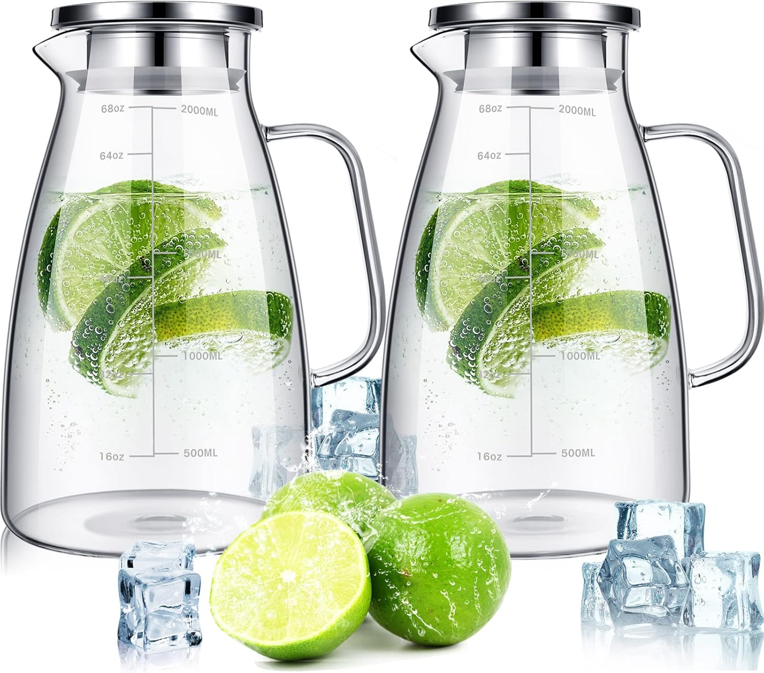 Amazon.com: 2 Pcs Glass Pitcher Water Pitcher Fridge with Lid and ...