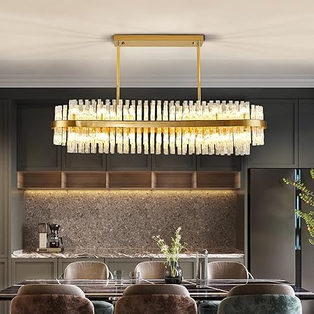 Aheylity Crystal Gold Chandeliers Rectangle Light Fixtures Pendant ...