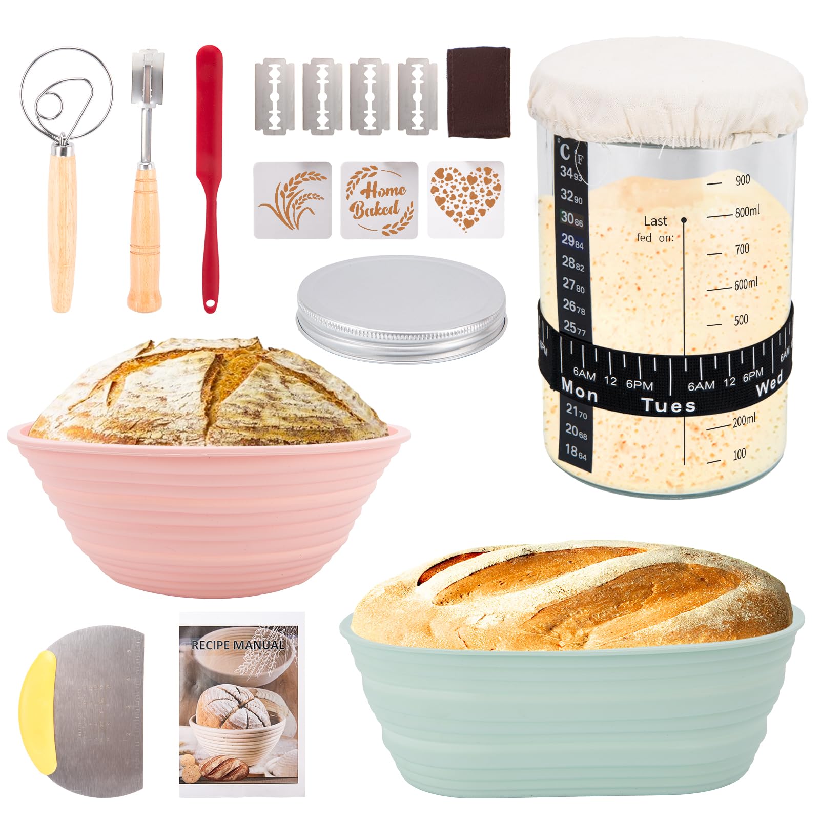 Amazon.com: Sourdough Bread Starter Kit, Bread Proofing Basket - 9 Inch ...