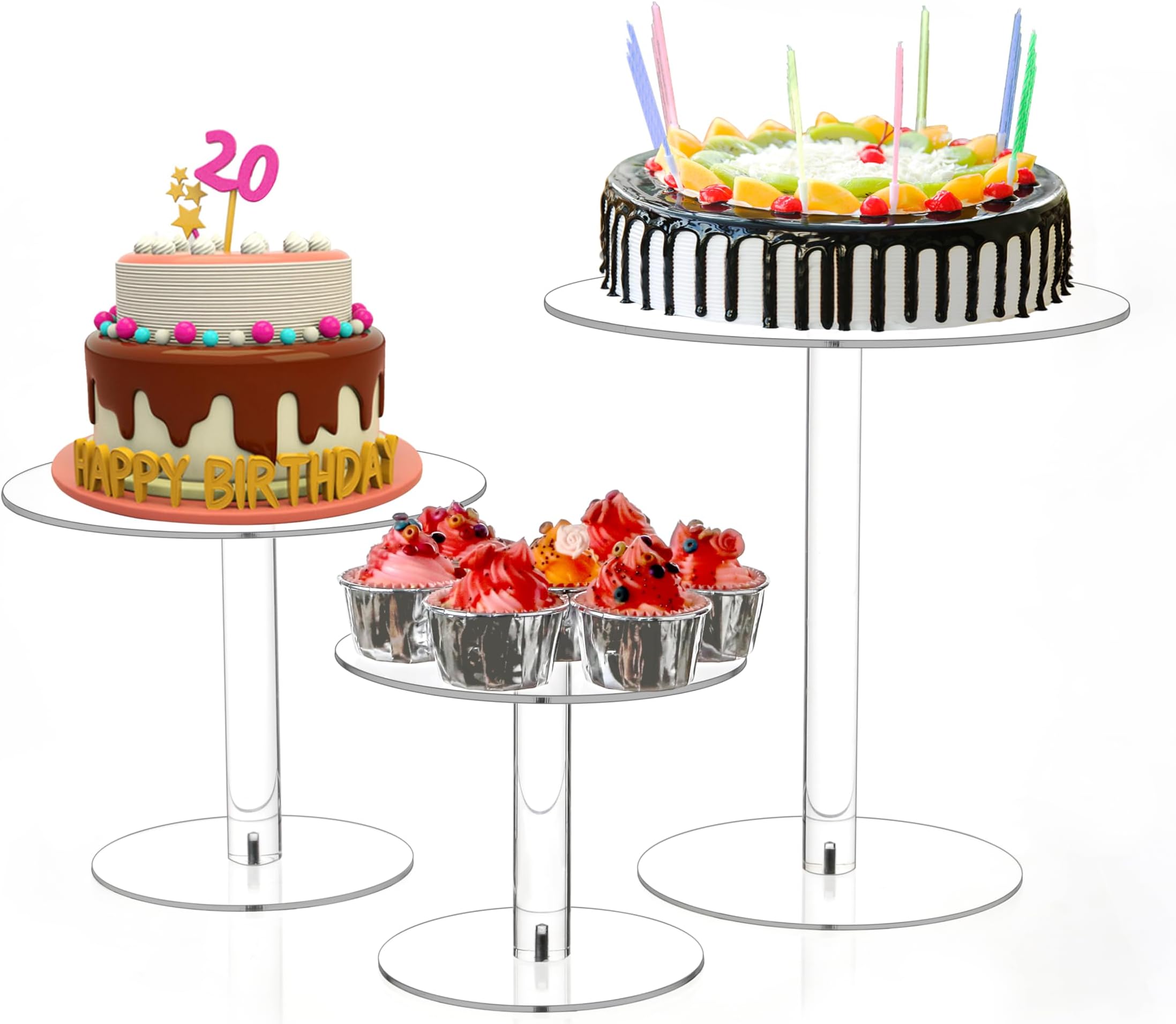 Amazon.com: Oungy Acrylic Cake Stand Set of 3 Clear Round Cake Stands ...