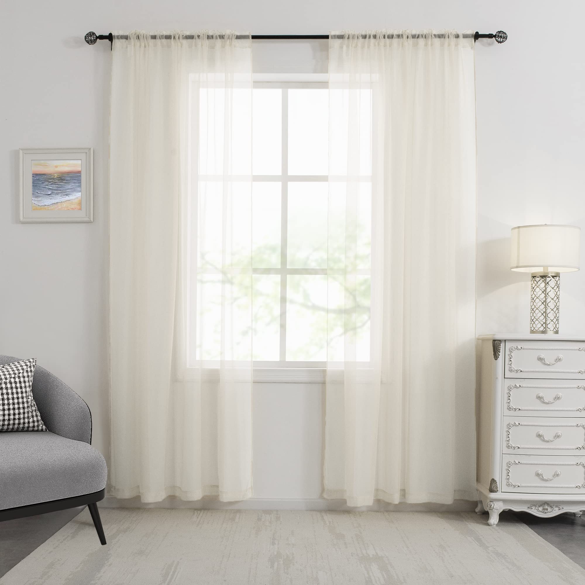 HUTOPeach Ivory Beige 108 Sheer Curtains 108 Inches Long Voile Window ...