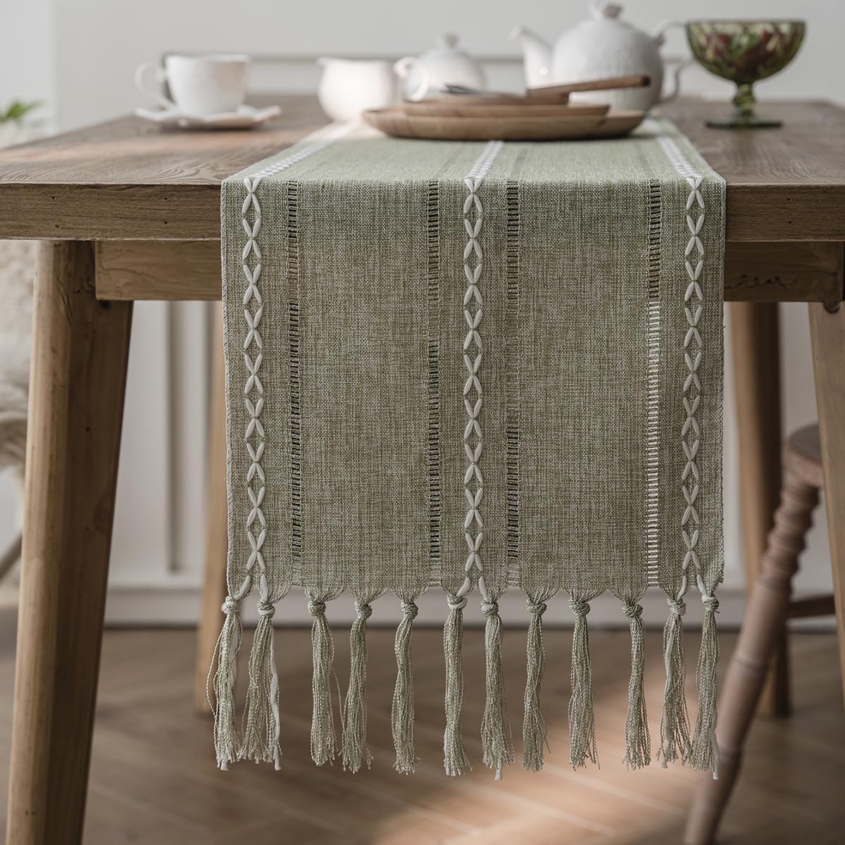 Amazon.com: ZeeMart Macrame Style Bicolor Stitching Table Runner, 14 x ...