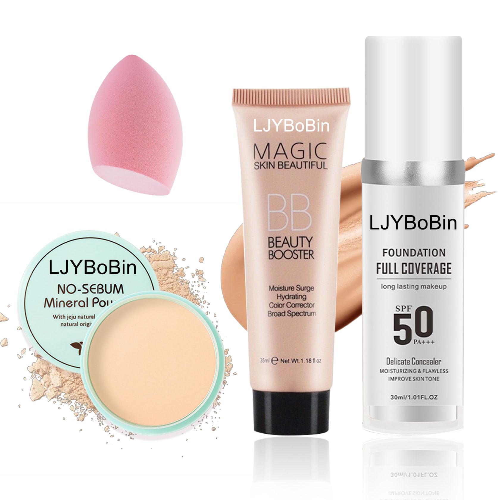 4PCS Full Coverage Foundation Set,Waterproof Long Lasting Moisturizing ...