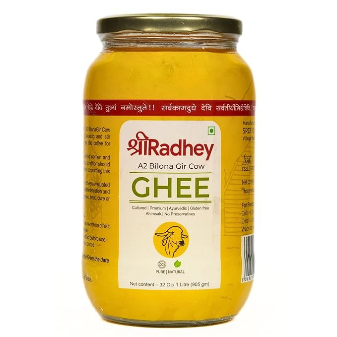 SHREERADHEY Gir Cow Ghee I A2 Bilona Traditional Bilona Method I 1 L ...