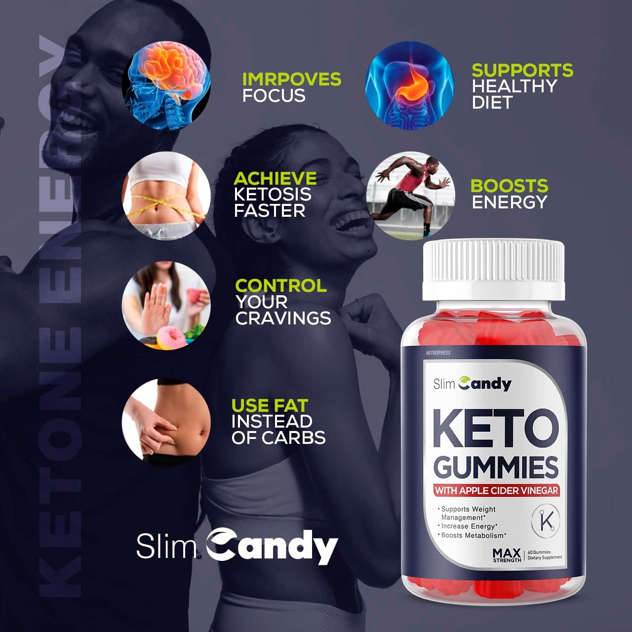 Paquete de 2 gomitas Slim Candy ACV Keto – Nuevo SlimCandy Keto vinagre ...