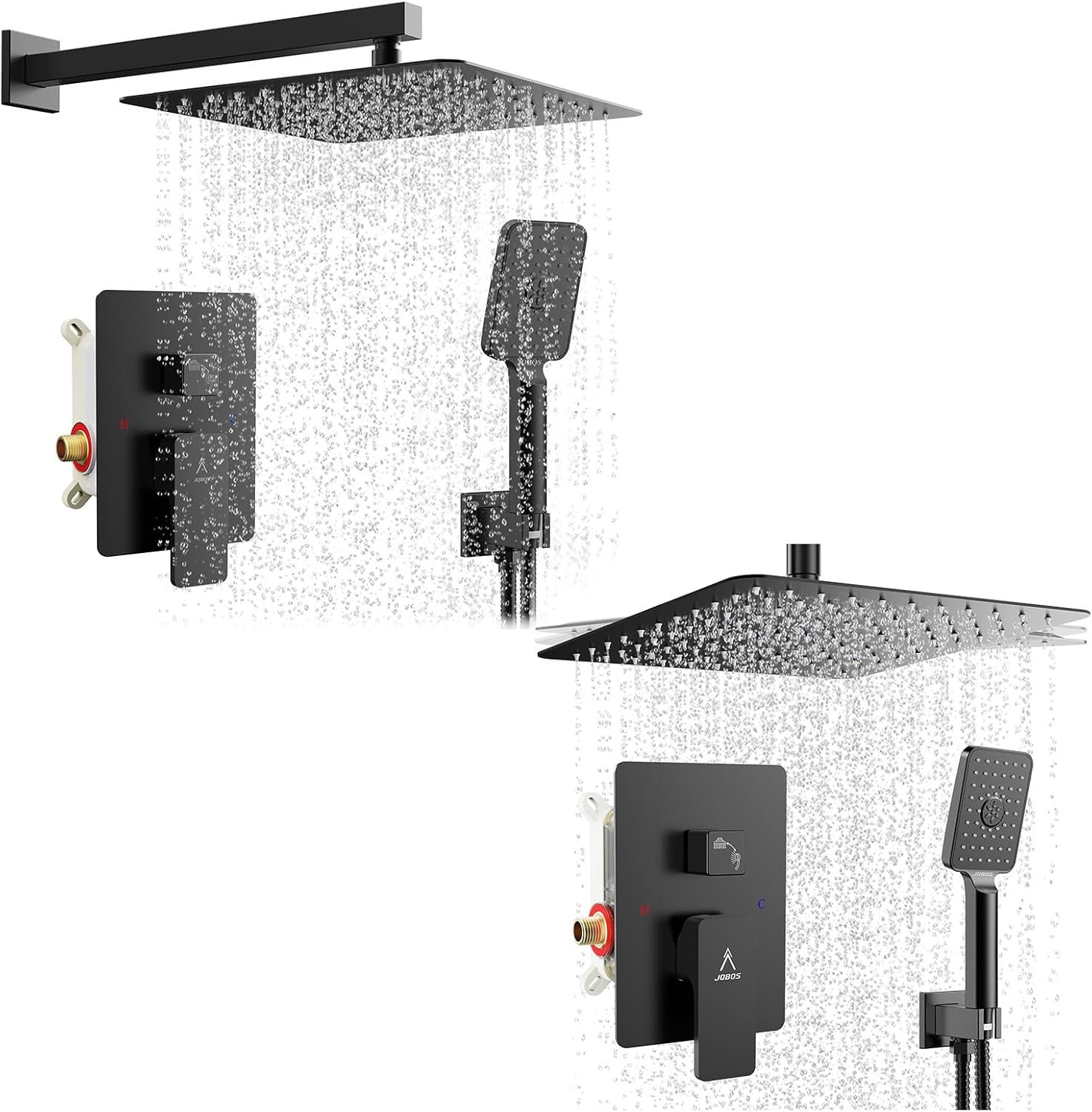 JQBQS 12inches Rain Shower System Ceiling Mount + Wall Mount Modern ...