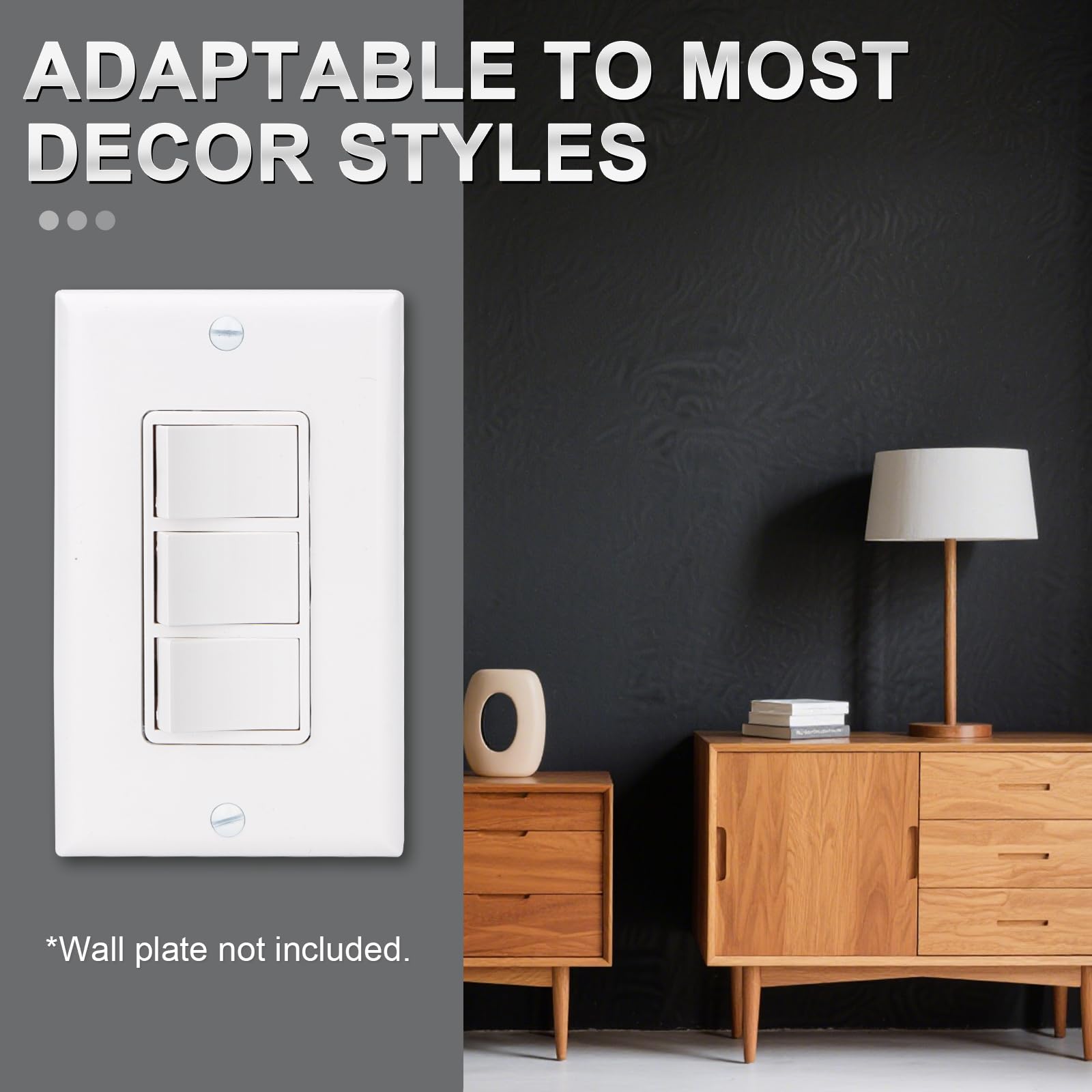 Snapklik.com : Triple Rocker Light Switch, 15A 120V Single Pole, 3 ...