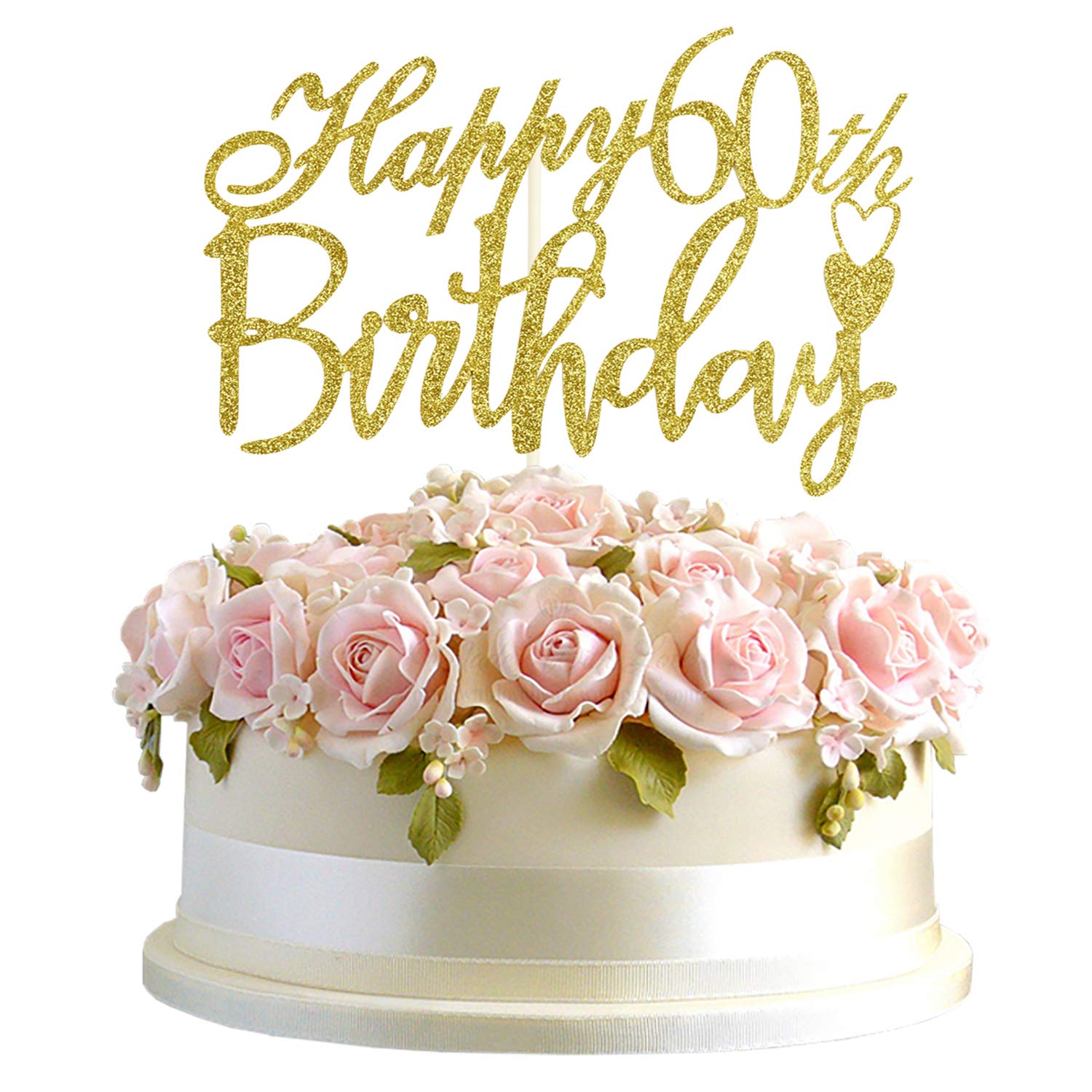 Junucubo 60th Birthday Paper Cake Topper Gold Glitter Cheers To ...