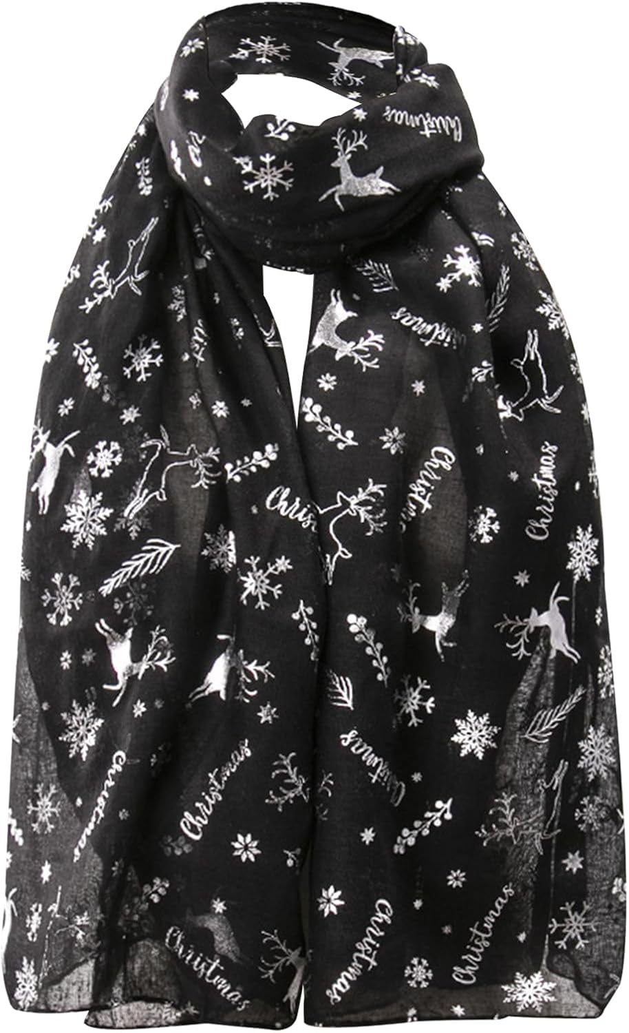 EYNDYN Christmas Theme Lightweight Scarf Xmas Snow Elk Pattern Neck ...