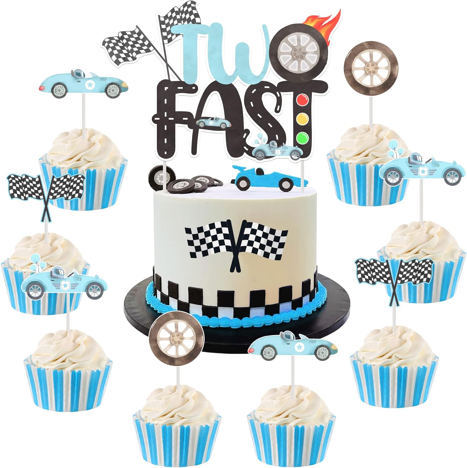 Amazon.com: JOYMEMO 25 PCS Vintage Two Fast Cake Decorations for Boys ...