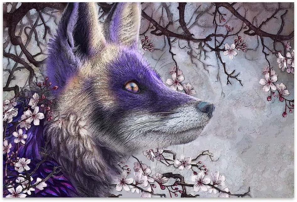 Amazon.com: Bvkilrvc Frameless Oil Painting on Canvas Purple Fox Peach ...