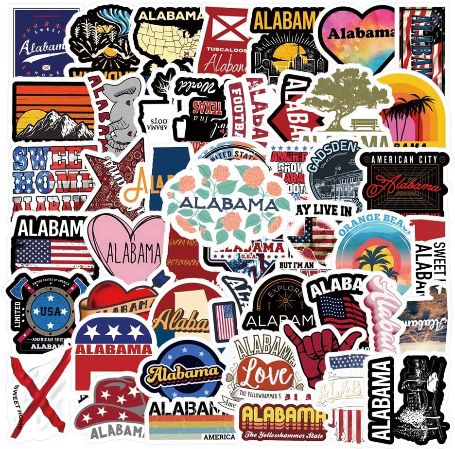 Amazon.com: 61Pcs Alabama Stickers Pack, State Aesthetic Vinyl ...