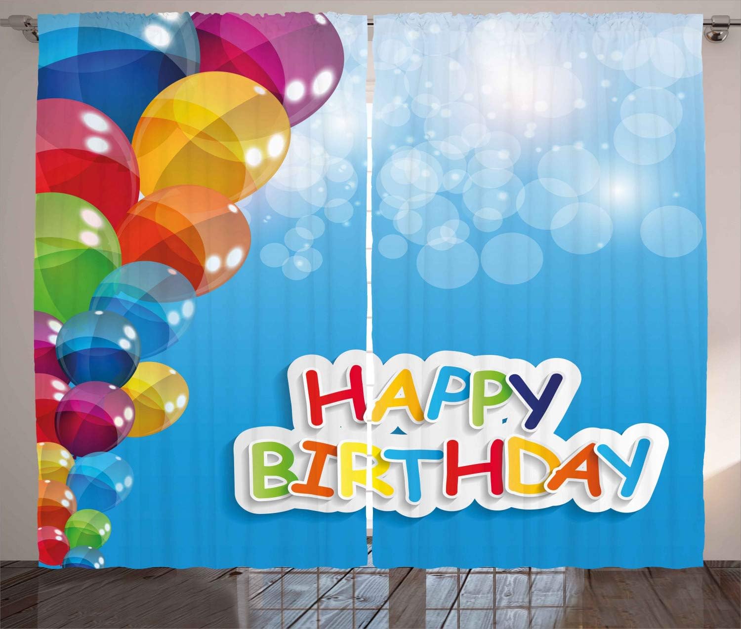 Amazon.com: Ambesonne Birthday Curtains, Vibrant Balloons in The Sky ...