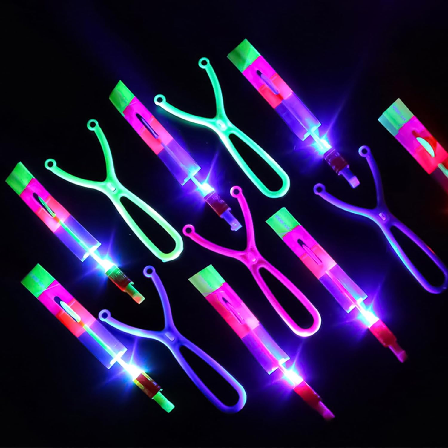 15 Pcs LED Light Slingshot - Rocket Helicopter Flying Toys with LED ...