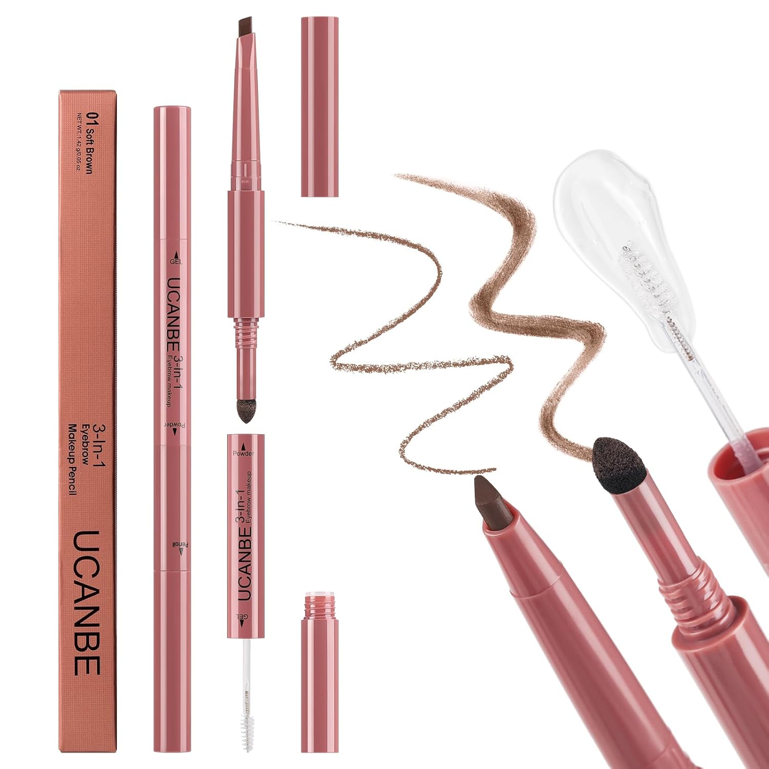 Amazon.com : UCANBE 3-In-1 Eyebrow Makeup Pencil: Triangle Retractable ...