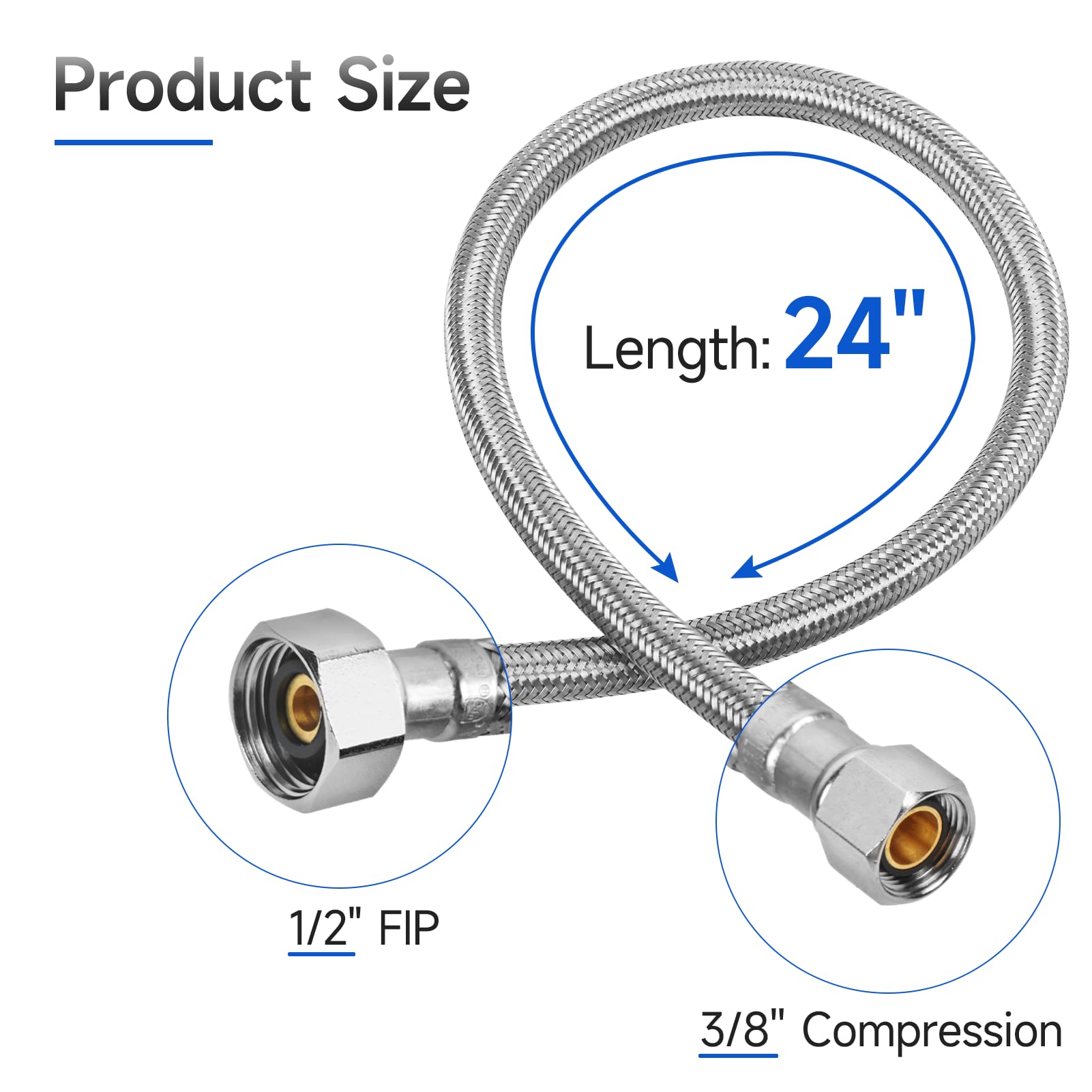 Snapklik.com : JUWO 24 Faucet Supply Line, 3/8 Comp X 1/2 FIP Stainless ...