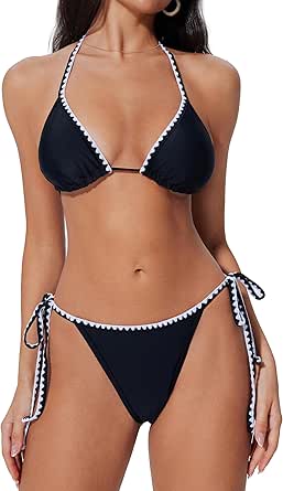 Amazon.com: SUUKSESS Women Cheeky Halter String Bikini Sets Sexy Triangle Two Piece Swimsuit ...