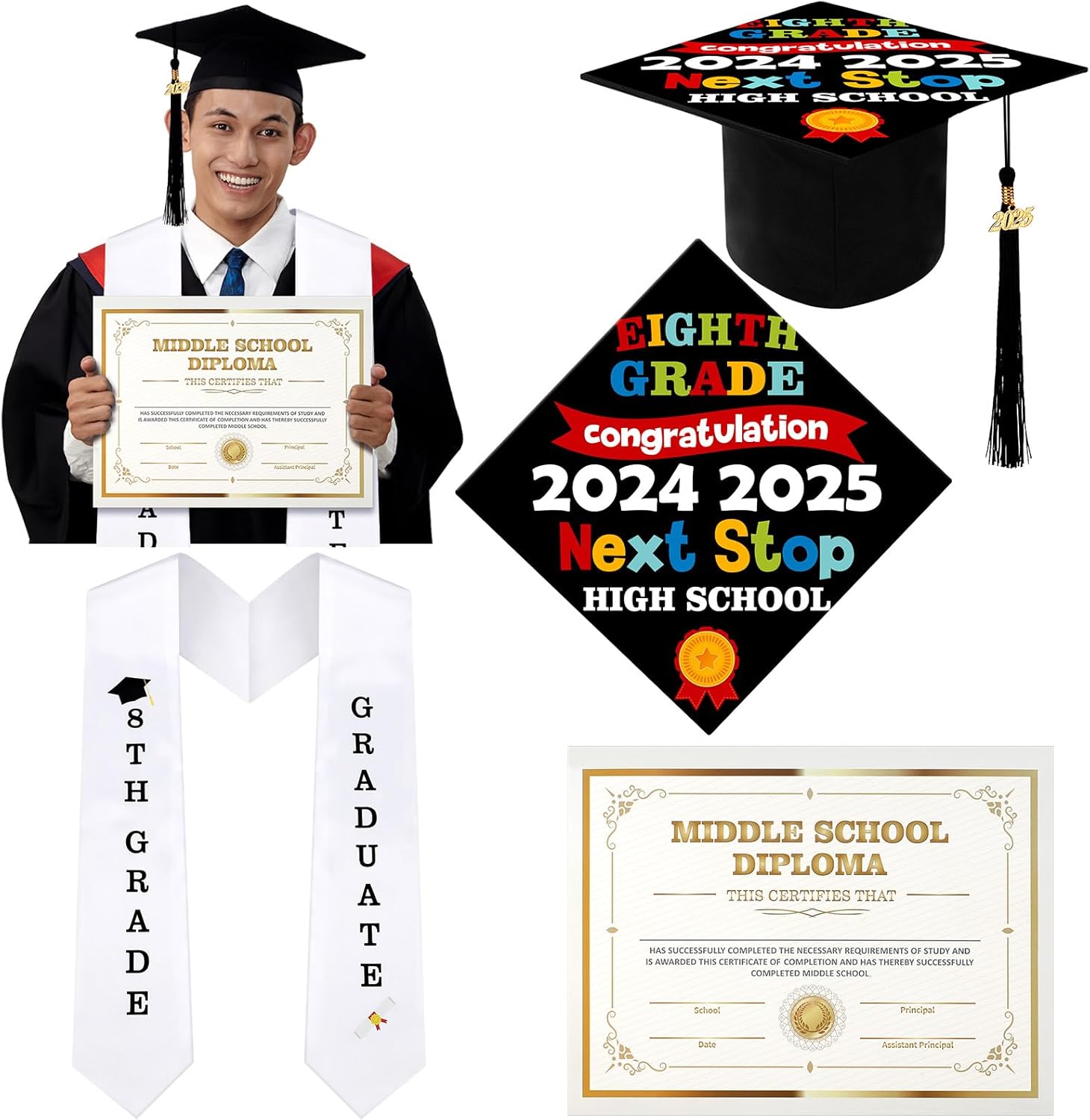Amazon.com: JaGely 3 Pcs 8th Grade Graduation Set Class of 2026 ...