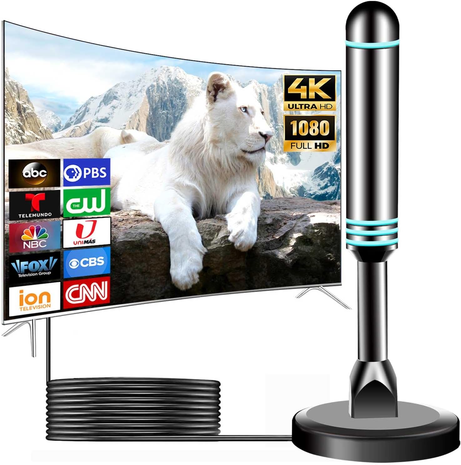 Amazon.com: Digital TV Antenna Indoor, Antenna for Smart TV with Strong Magnetic Base, Long ...
