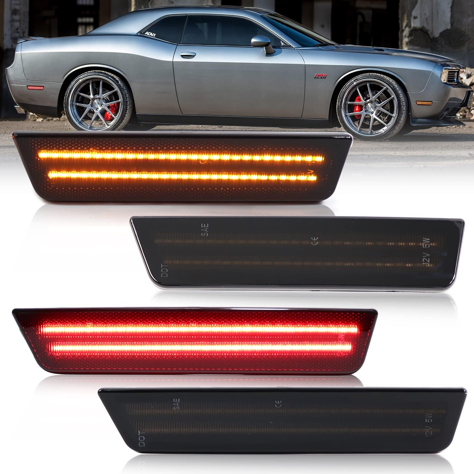 Amazon.com: GTINTHEBOX 2PCS Smoked Lens Red LED Rear Bumper Side Marker ...