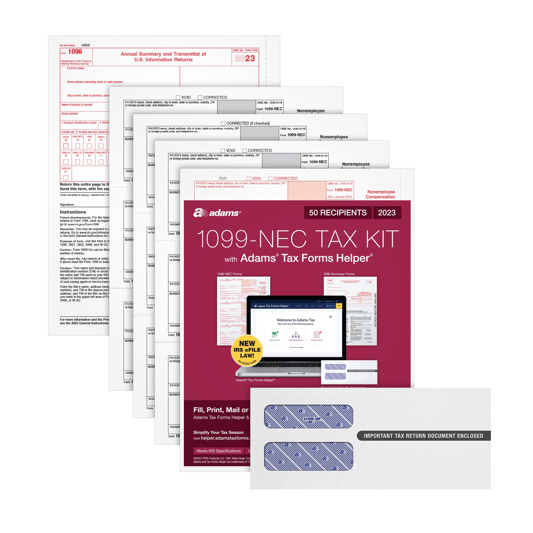 Snapklik.com : Adams 2023 1099 NEC Tax Forms Kit, 4-Part 1099 Forms, 3 ...