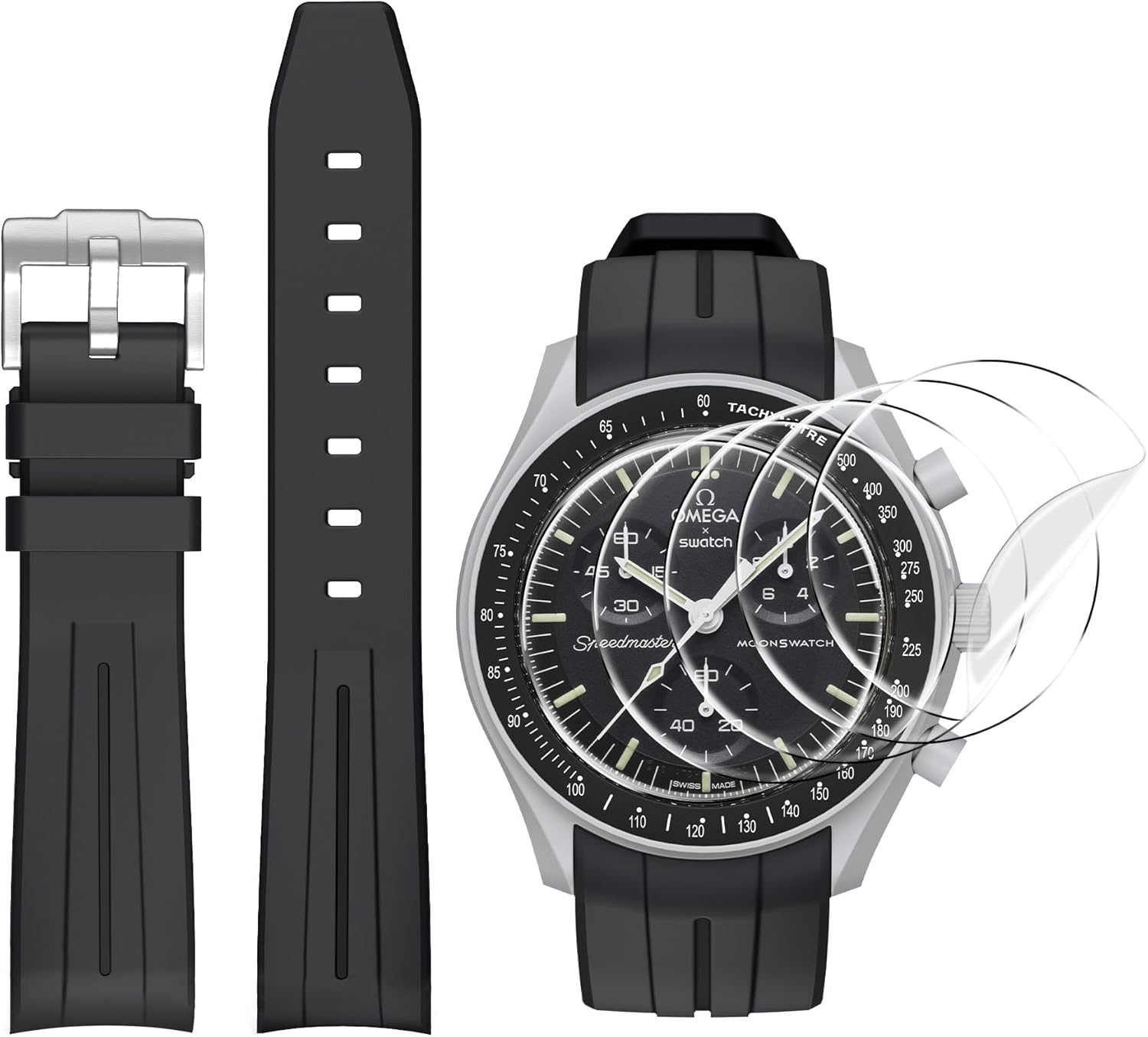 Amazon.com: BONACE Bands for Moonswatch Watch,Curved No Gap Rubber ...