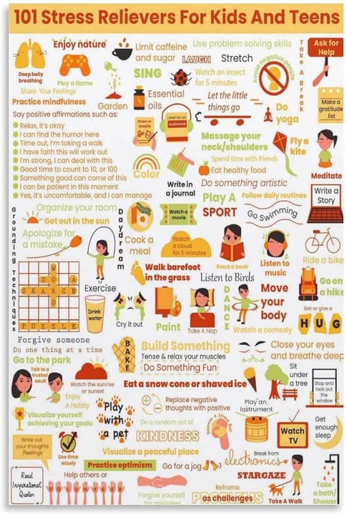 Amazon.com: Wall Art Poster Stress Relief Poster-101 STRESS RELIEVERS ...