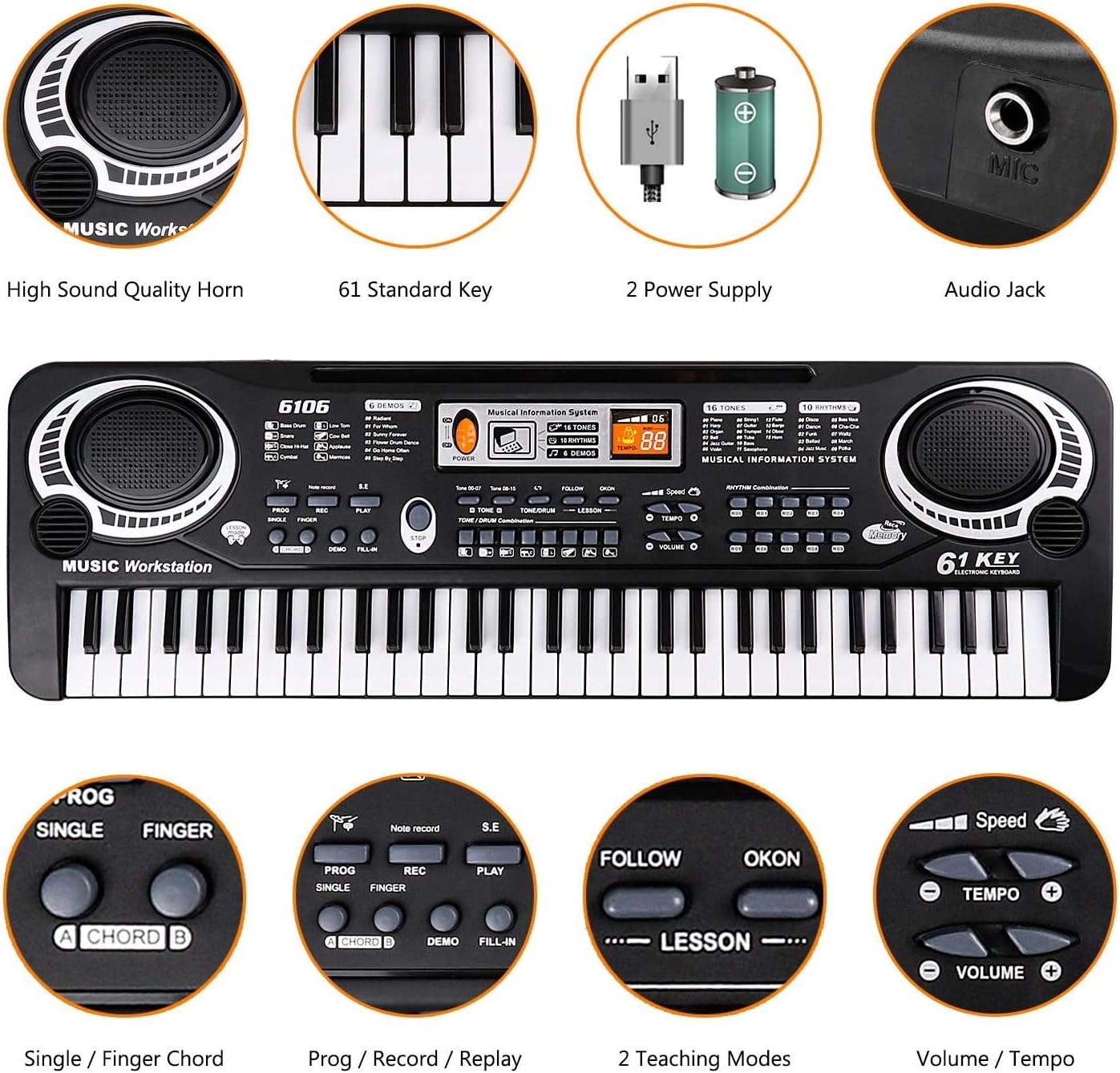 Shayson Kids Piano Keyboard, Multi-function 61 Key Piano Electronic ...