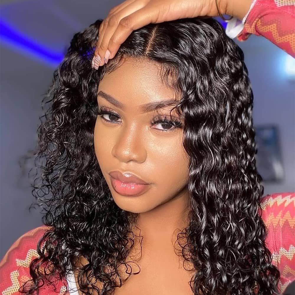 Amazon.com : 14 Inch Curly Wig Human Hair Lace Front Pre Plucked ...