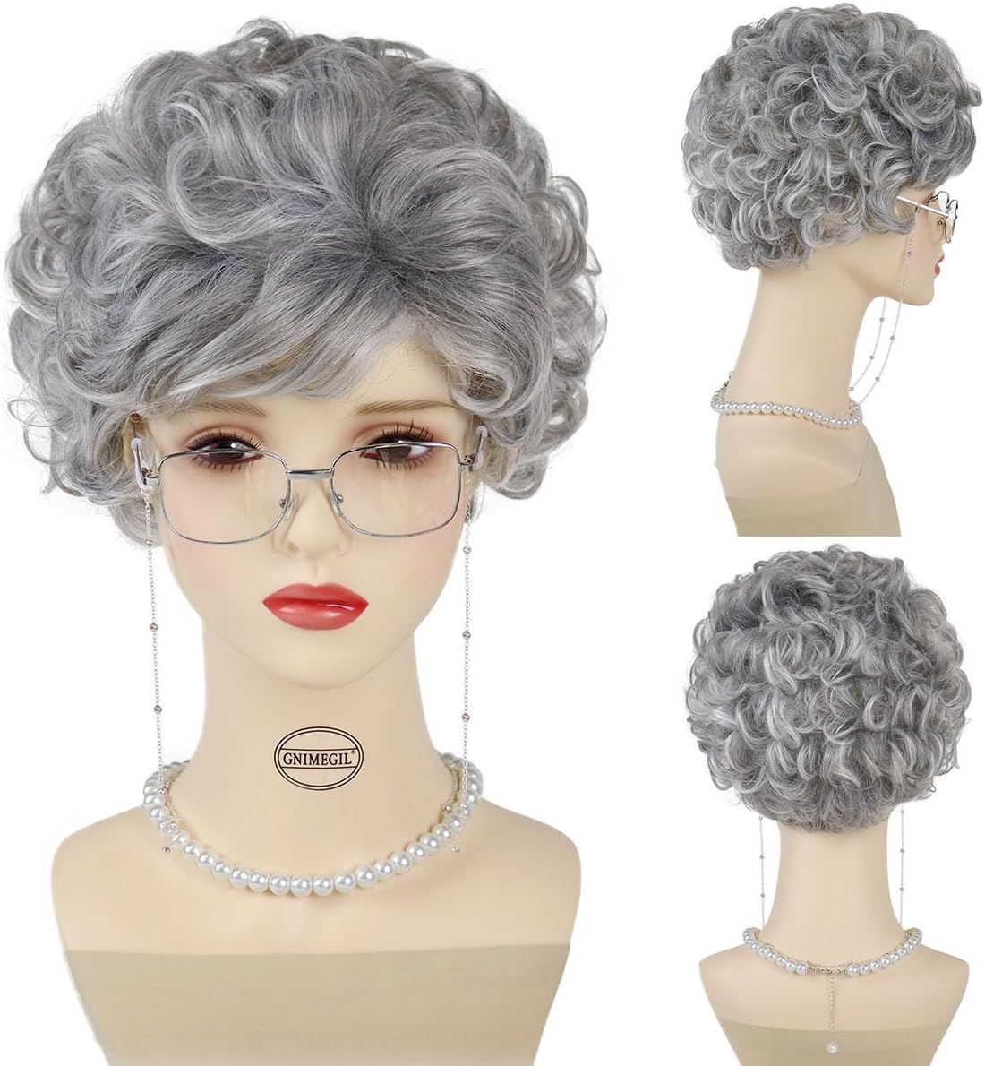 Amazon.com : GNIMEGIL Short Silver Grey Wig Natural Curly Wig with ...