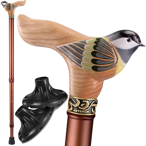 Amazon.com: Asterom Adjustable Birdie Walking Cane with 2pcs Wide Base ...