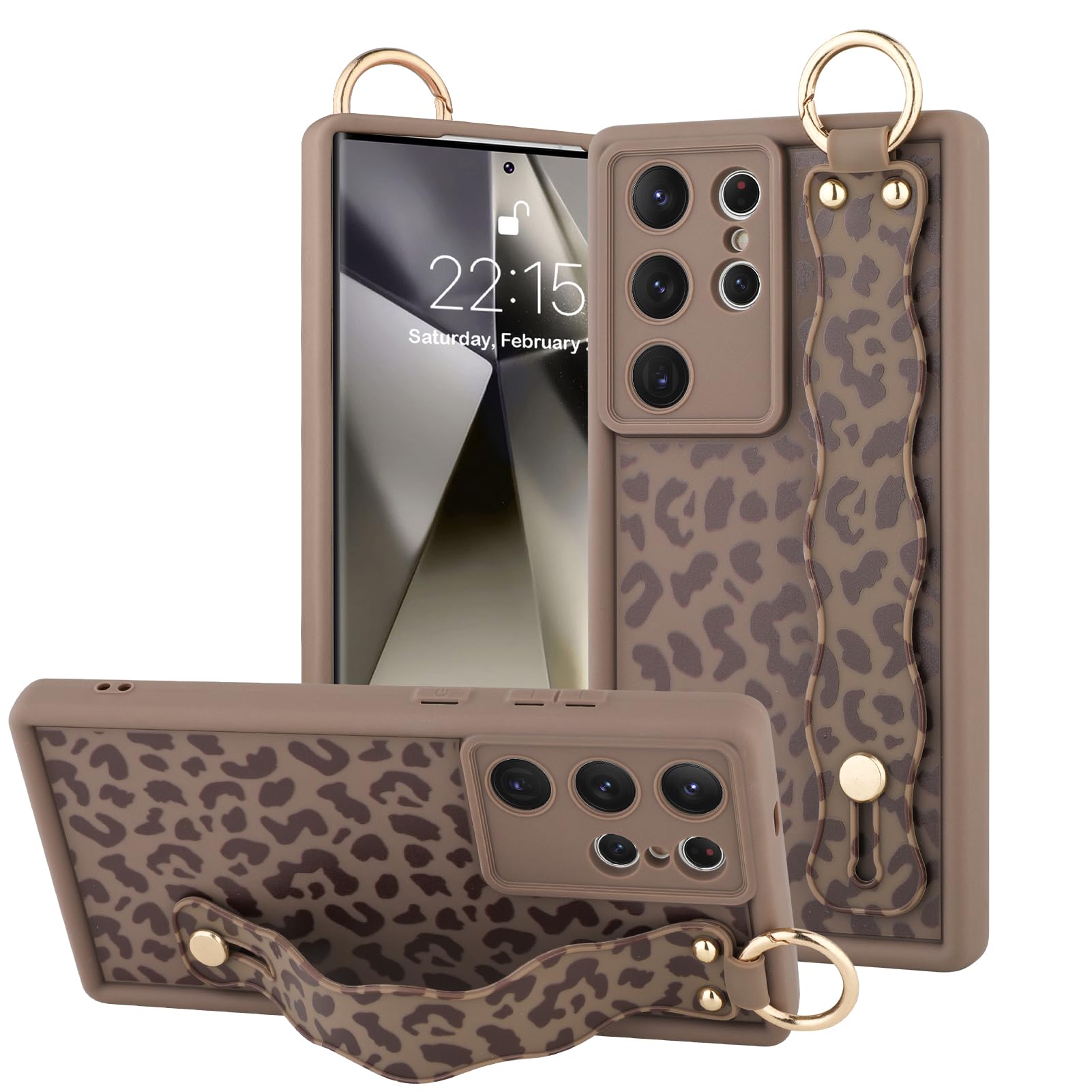 Amazon.com: OOK Compatible with Samsung Galaxy S24 Ultra Leopard Case with Wrist Strap, Brown ...
