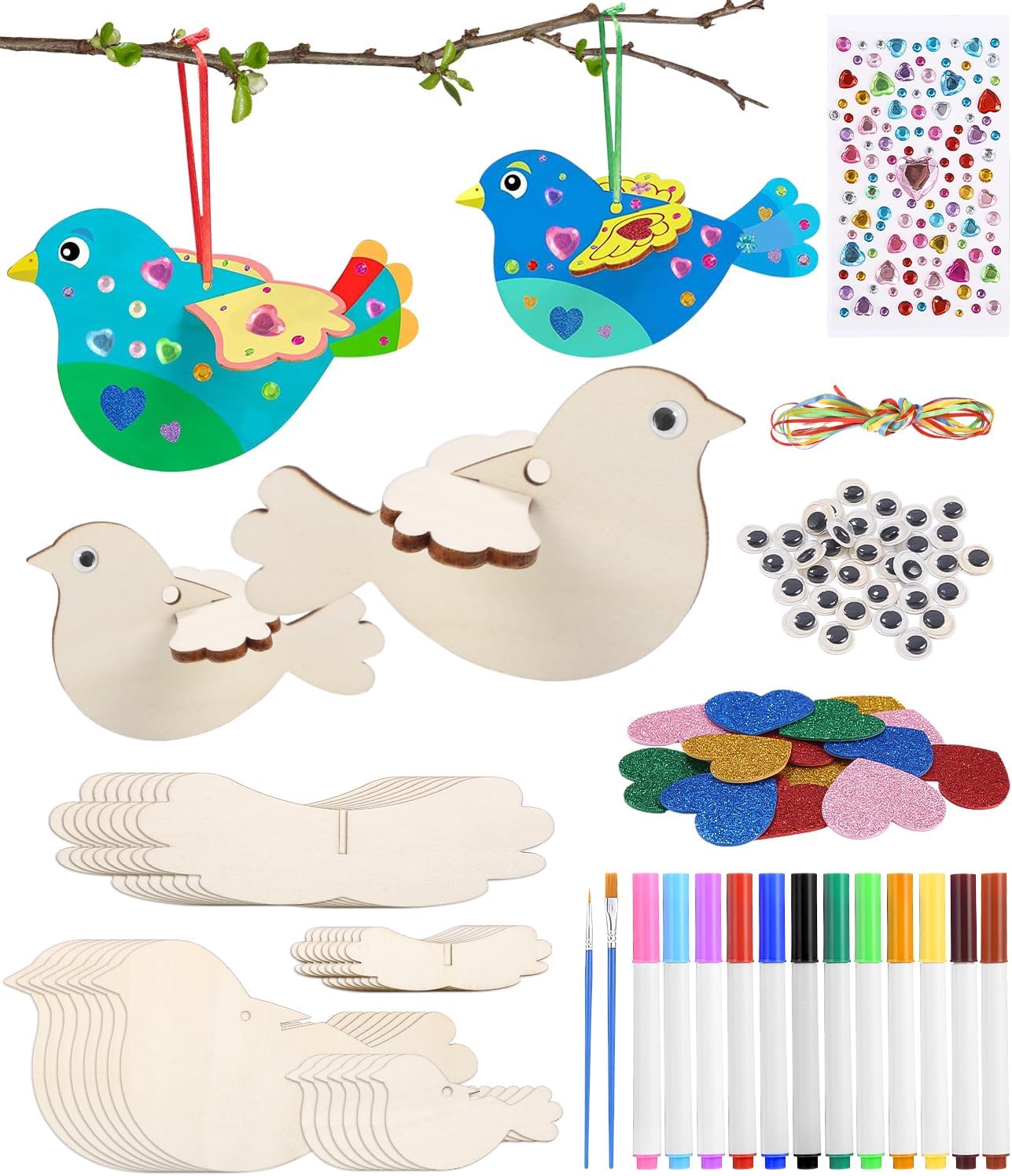 TIDEVAN 16 Stück DIY Vögel Bastelset Kinder, 3D Holzbastelsets in 2 ...