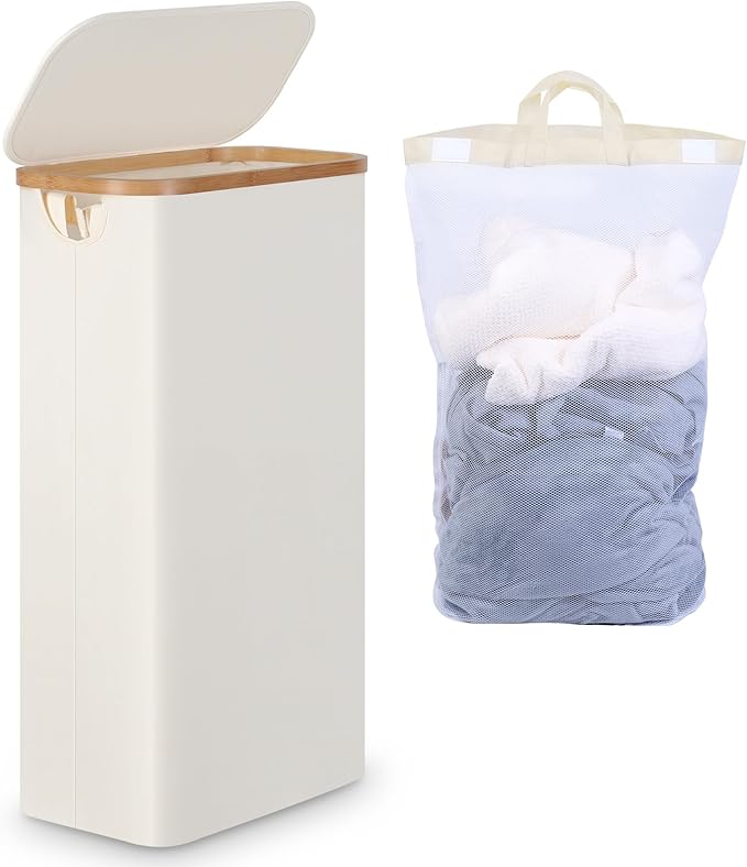 efluky Slim Laundry Basket with Lid, Tall Narrow Washing Basket for ...