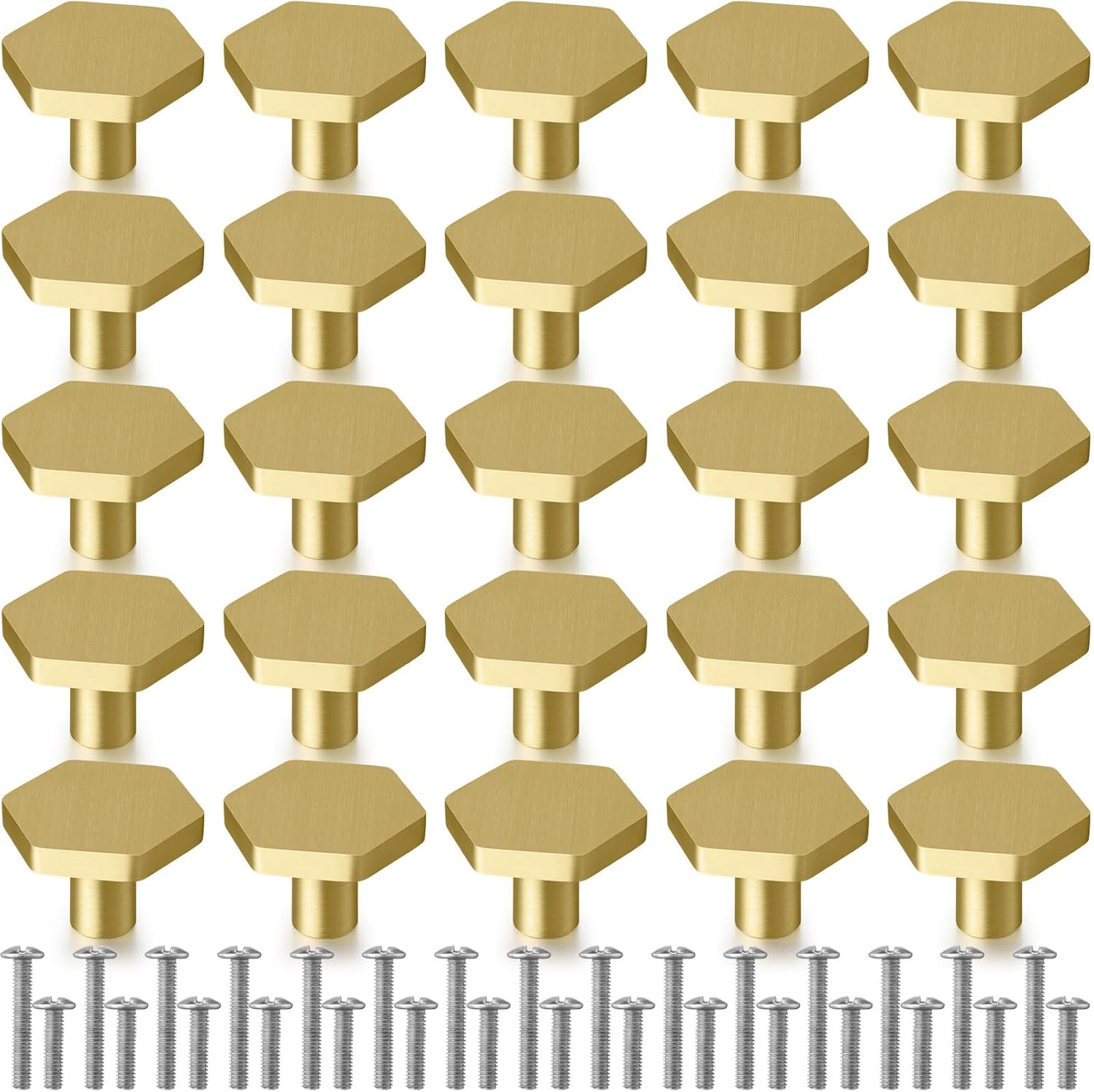 Ferraycle 25 Pack 1'' Solid Brass Cabinet Knobs with Screws, Gold Hexagon Knobs for Dresser Shoe ...