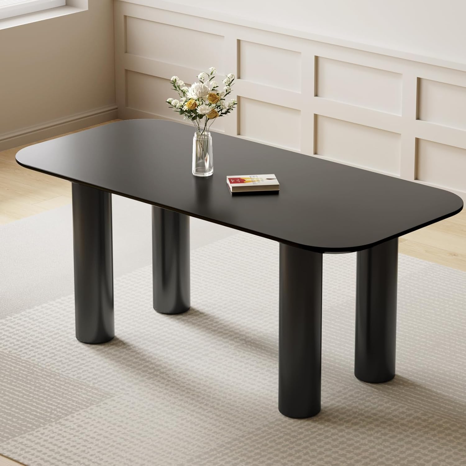 Amazon.com - Guyii Modern Black 66.92" Rectangle Dining Table, Indoor ...