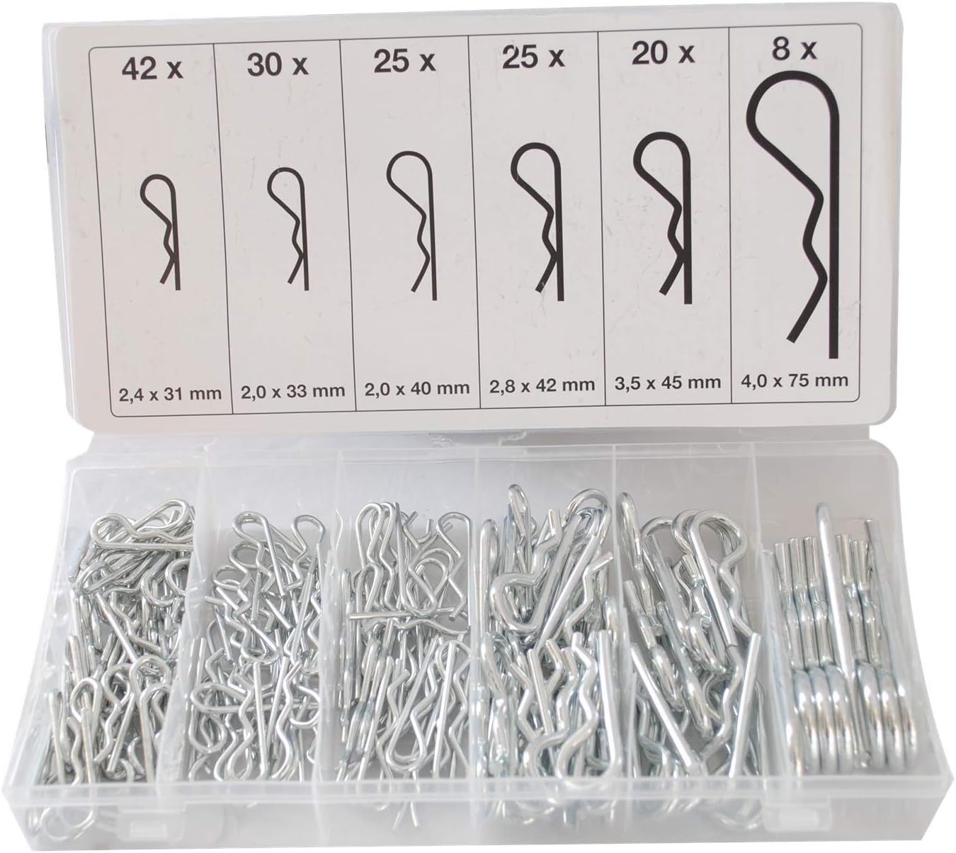 150 pcs Hair Hitch Pin R Clip Spring Split Pins Assortment Ø 2.4-4.0 mm ...