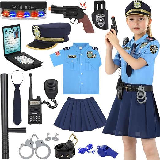 Amazon.com: Loscola Police Costume for Girls, Police Officer Costume ...