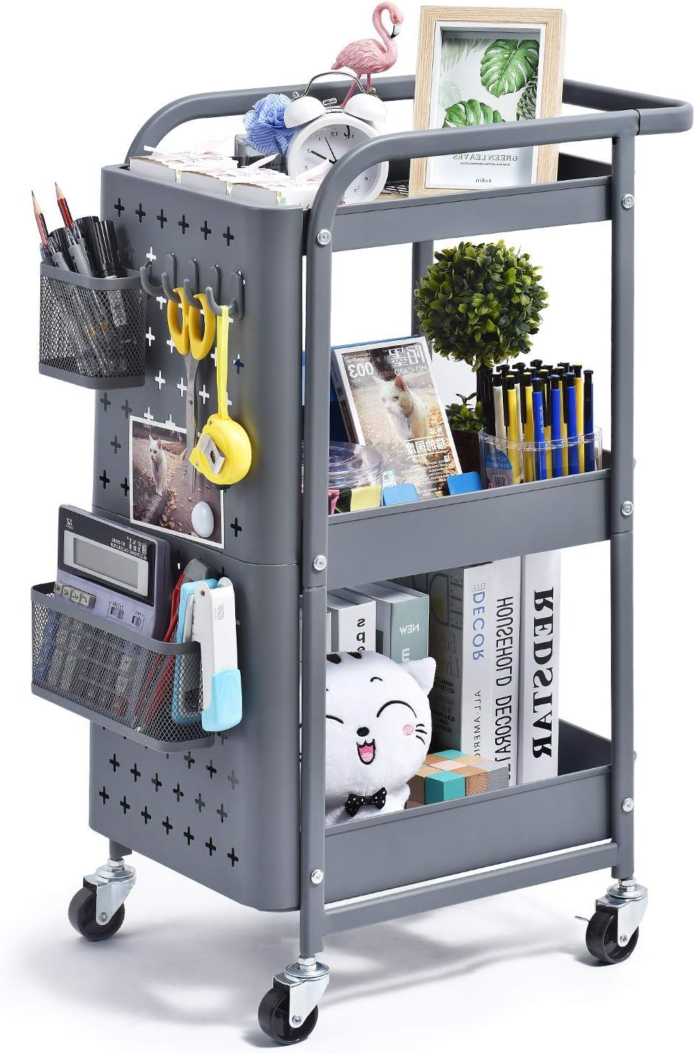 KINGRACK Storage Trolley, 3-Tier Rolling Cart, Utility Cart Metal ...