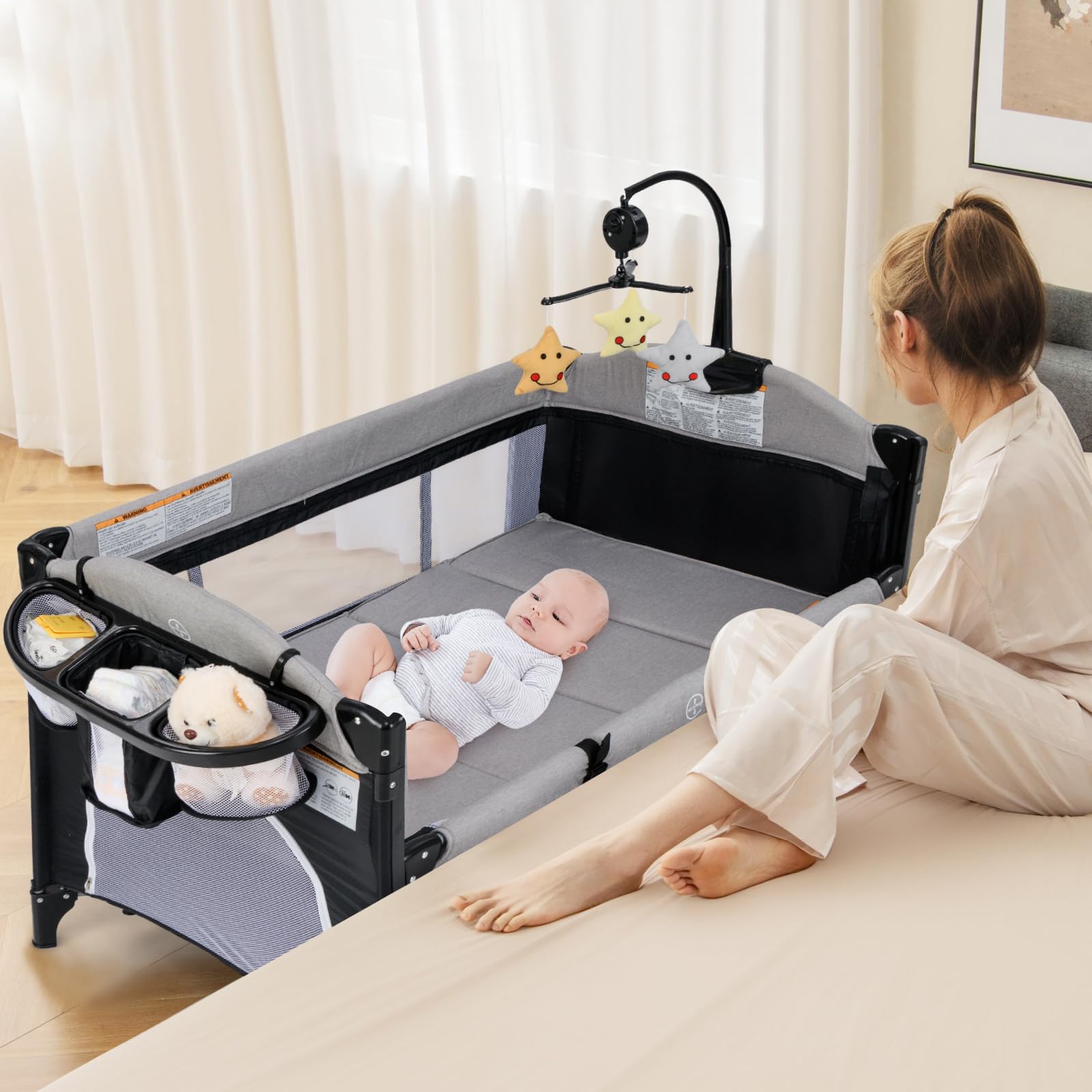 Amazon.com : INFANS Pack and Play, 5 in 1 Baby Bedside Sleeper with ...